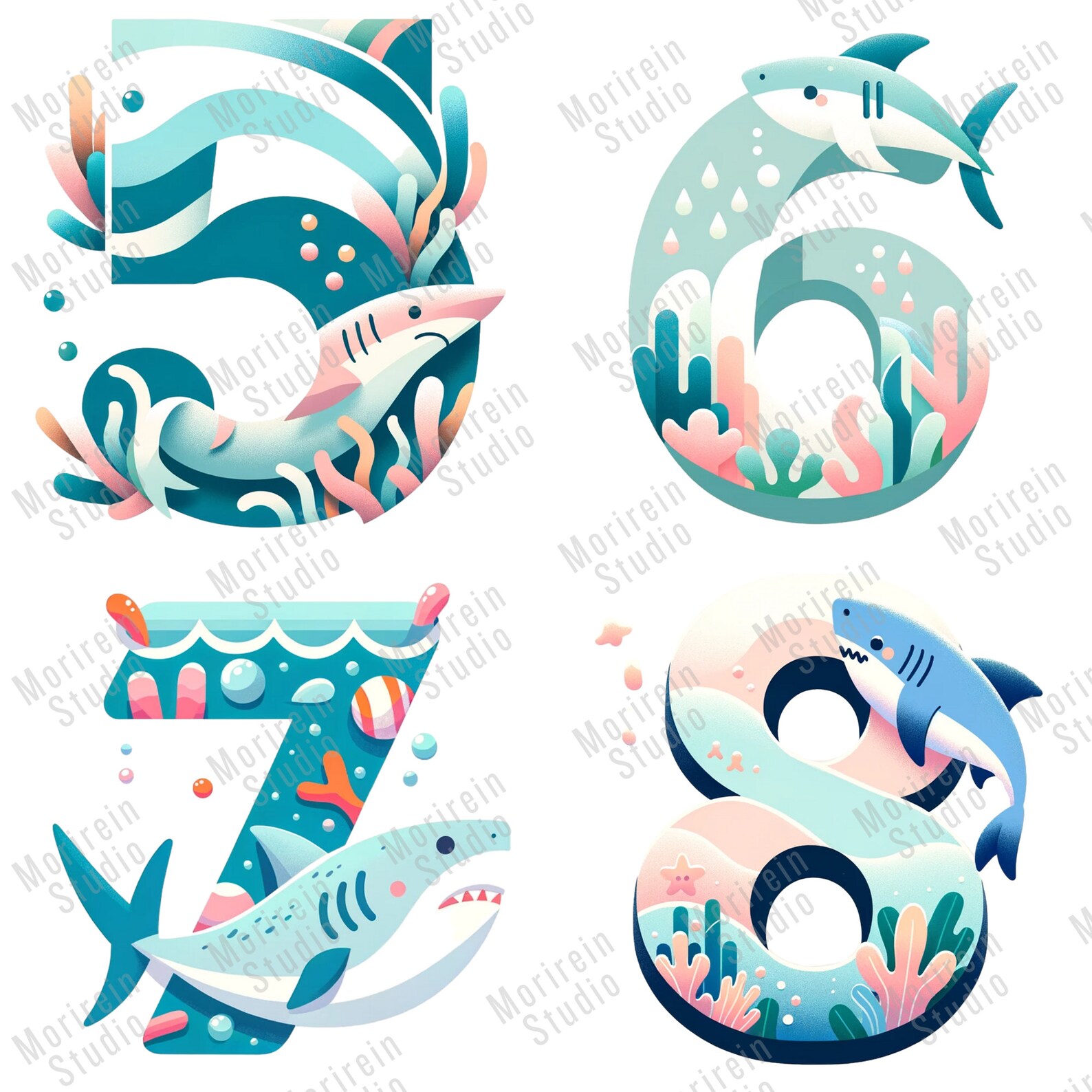 Shark Numbers Clipart 10 PNG Shark Numbers Birthday PNG Under the Sea ...