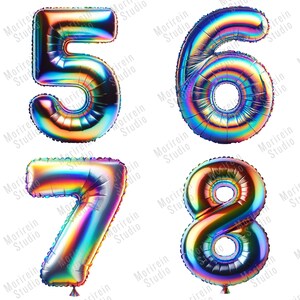 Holographic Rainbow Foil Balloon Numbers Clipart 16 PNG Rainbow Balloon ...
