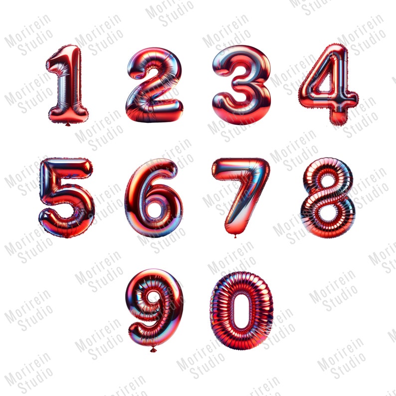 Holographic Red Foil Balloon Alphabets and Numbers Clipart 36 PNG Red ...