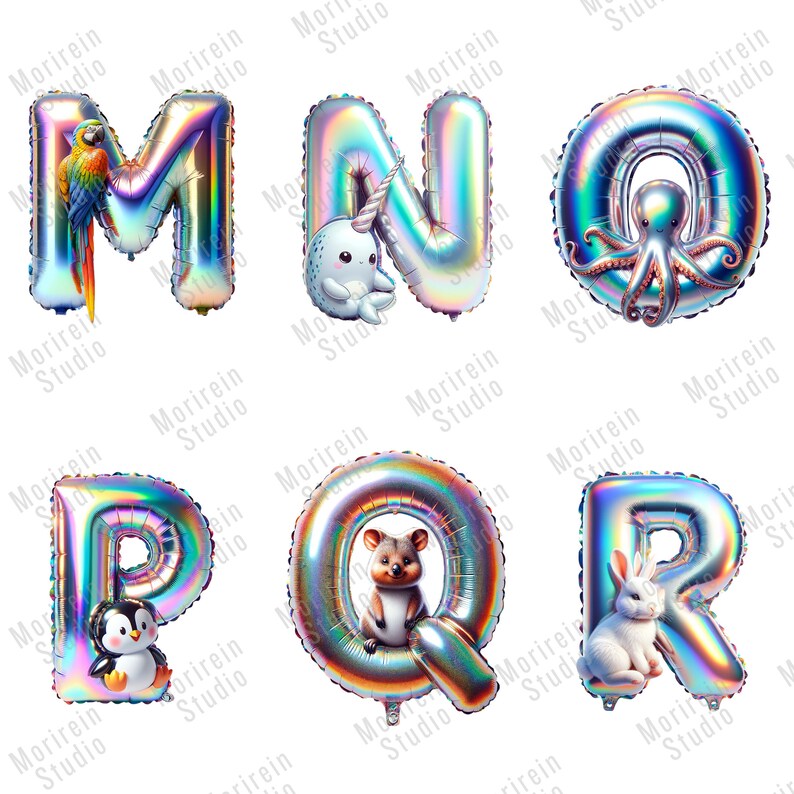 Animal Foil Balloon Alphabets and Numbers Clipart 36 PNG Animal Alpha ...
