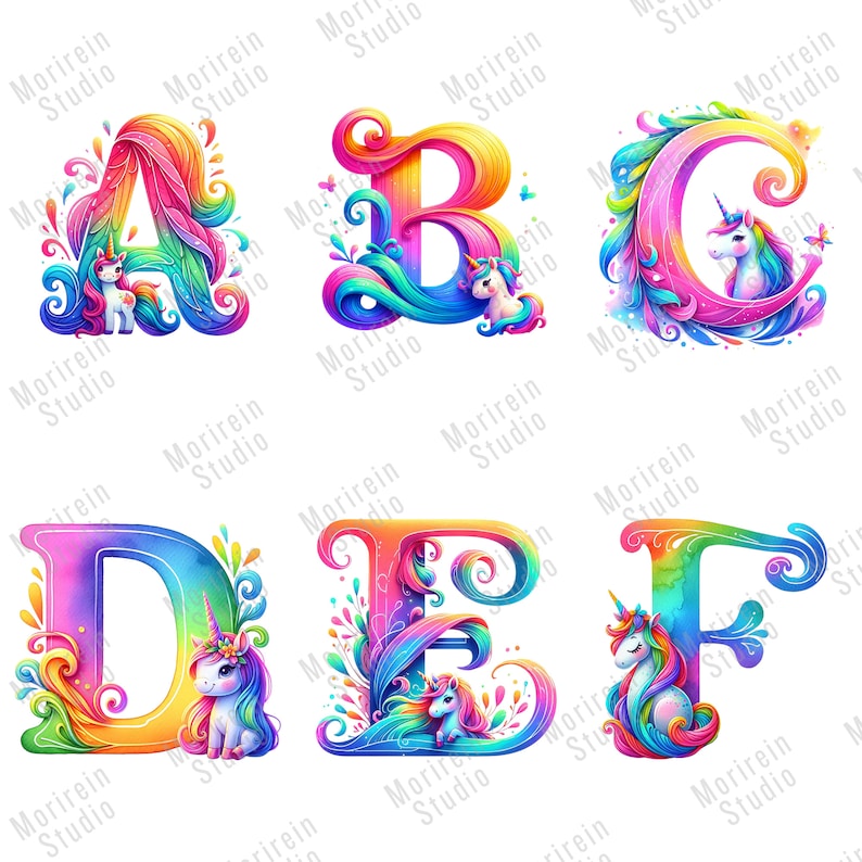 Unicorn Alphabets and Numbers Clipart 36 PNG Unicorn Alphabet Clipart ...