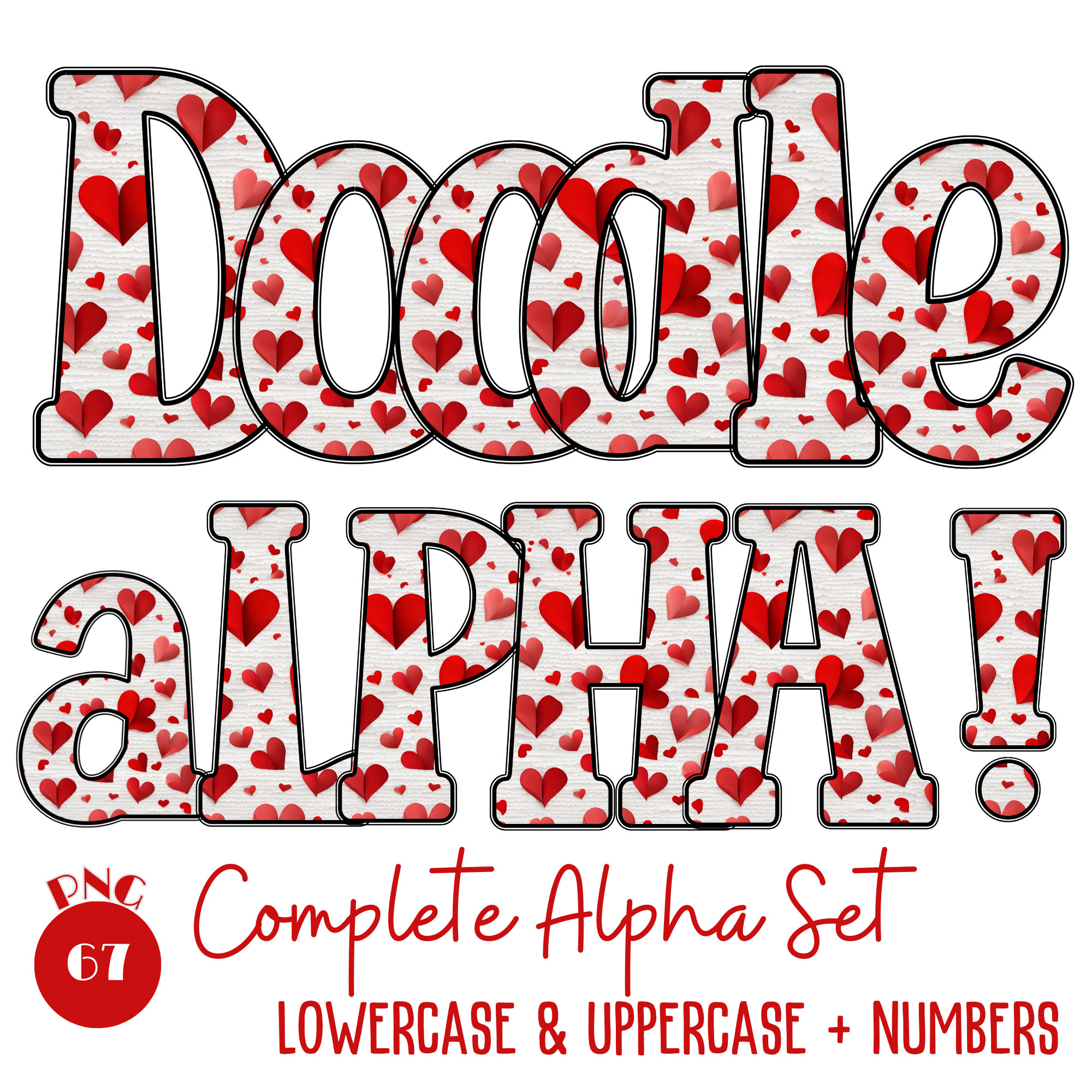 Paper Heart Alpha Doodle Bundle 67 PNG Valentine Doodle Alphabets and ...