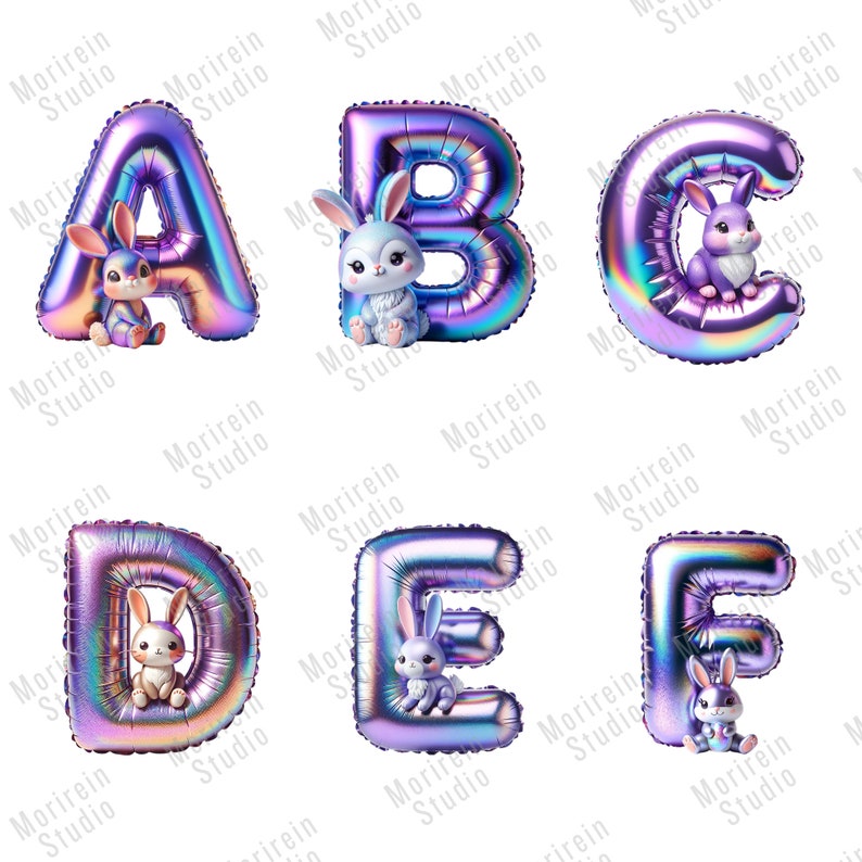 Bunny Holographic Foil Balloon Alphabets and Numbers Clipart 36 PNG ...