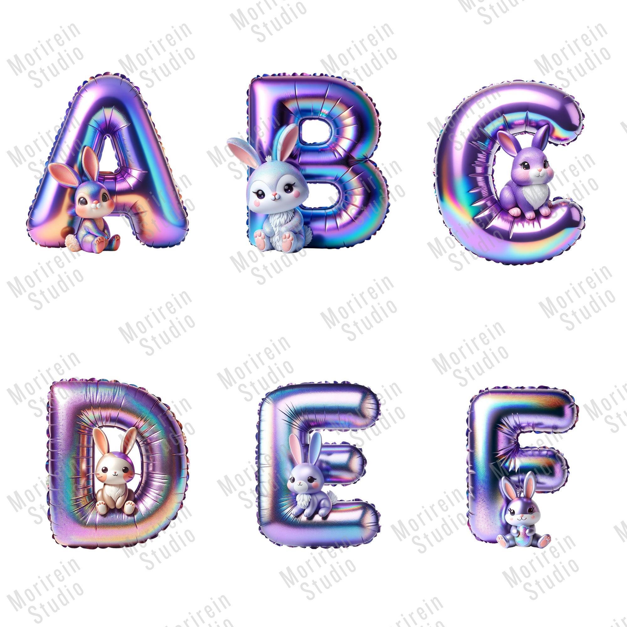 Bunny Holographic Foil Balloon Alphabets and Numbers Clipart 36 PNG ...