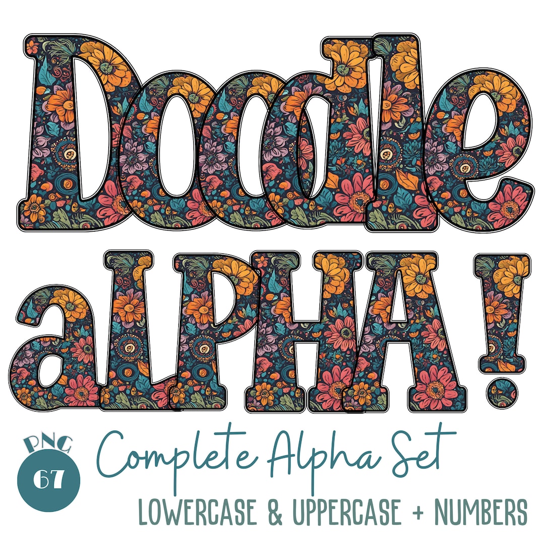 Floral Doodle Alphabet PNG Bundle, Vintage Flower Font (digital ...