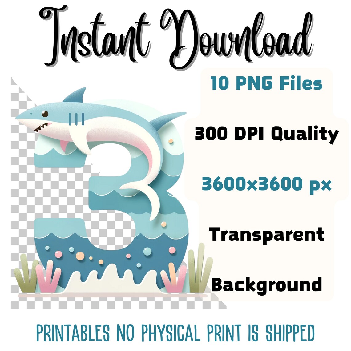 Shark Numbers Clipart 10 PNG Shark Numbers Birthday PNG Under the Sea ...