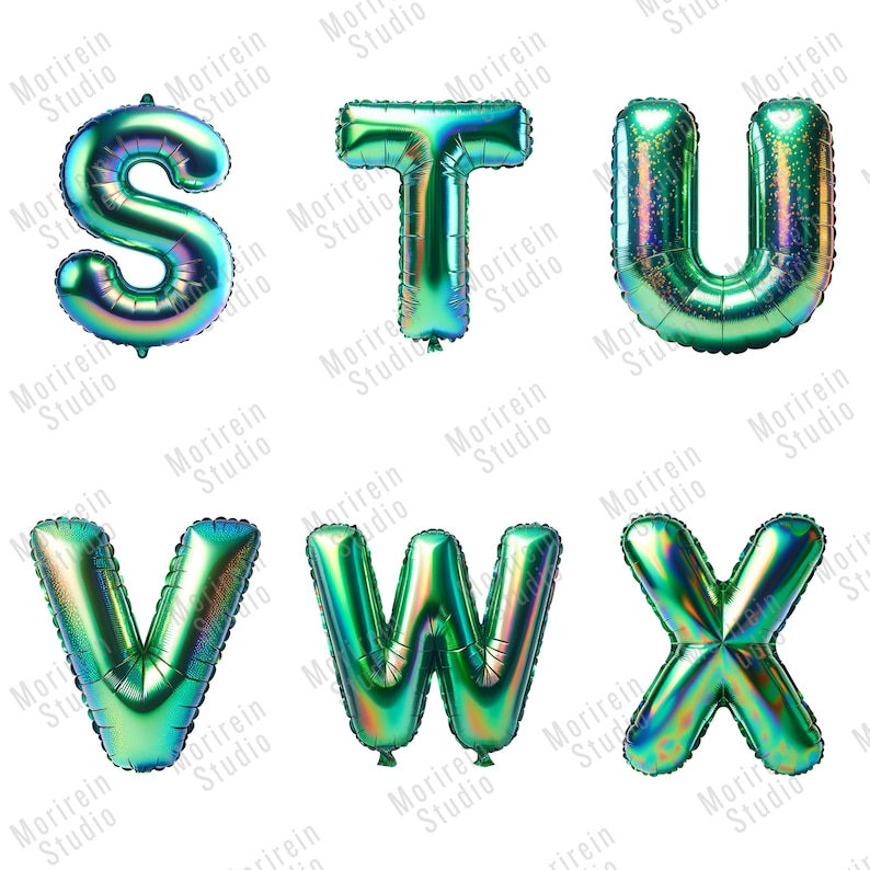 Holographic Green Foil Balloon Alphabets and Number Clipart 36 PNG ...