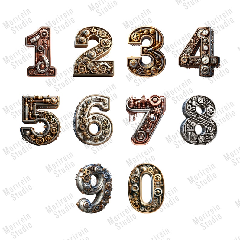 Steampunk Alphabets and Numbers Clipart 36 PNG Steampunk Alpha Clipart ...