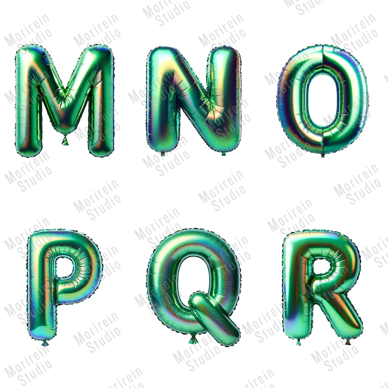 Holographic Green Foil Balloon Alphabets and Number Clipart 36 PNG ...