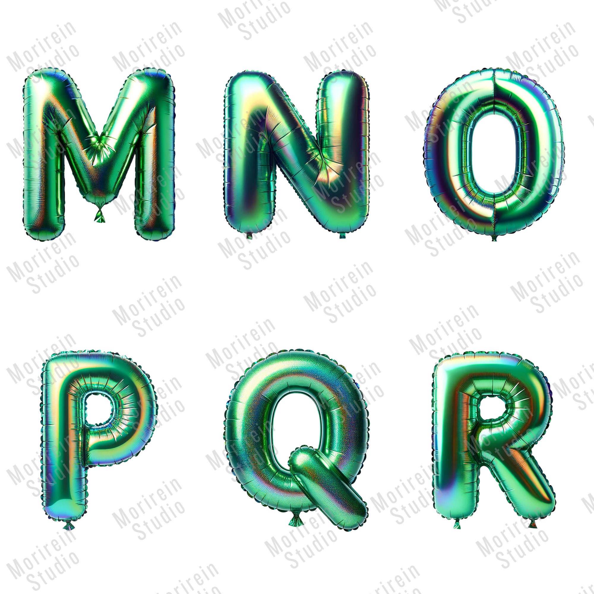 Holographic Green Foil Balloon Alphabets and Number Clipart 36 PNG ...