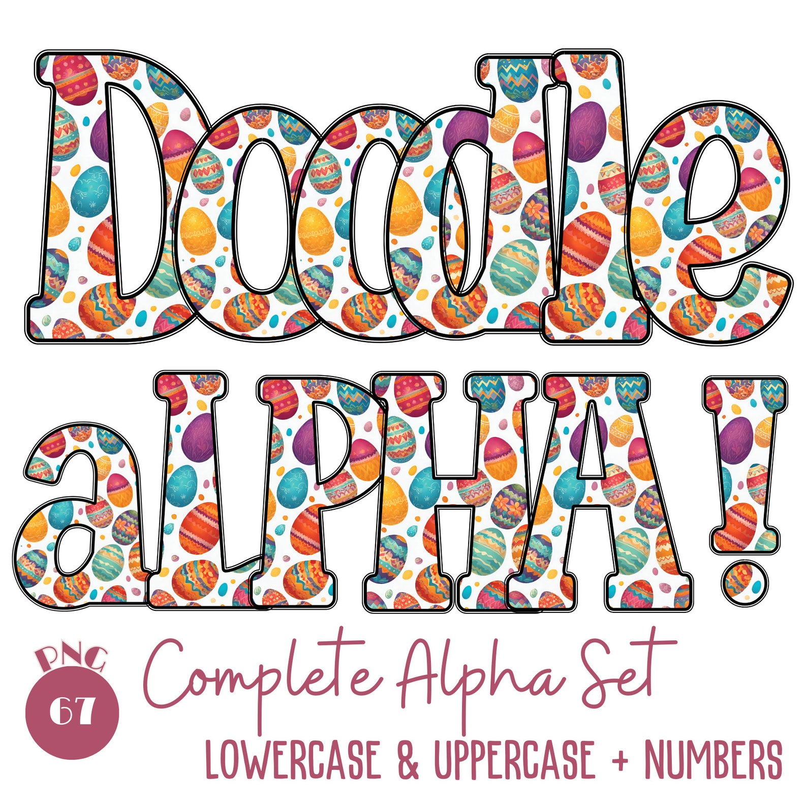 Easter Egg Alphabet Letters PNG Bundle 67 PNG Easter Doodle Alphabets ...
