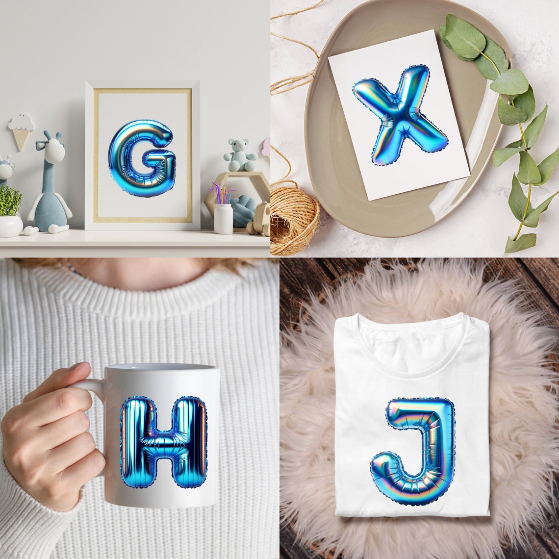 Holographic Blue Foil Balloon Alphabets and Numbers Clipart 36 PNG Blue ...