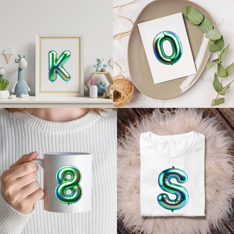 Holographic Green Foil Balloon Alphabets and Number Clipart 36 PNG ...