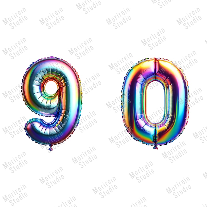 Holographic Rainbow Foil Balloon Numbers Clipart 16 PNG Rainbow Balloon ...