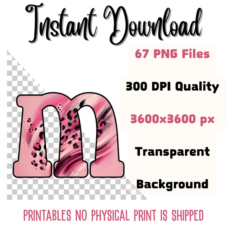 Pink Leopard Alpha Doodle Bundle 67 PNG Pink Leopard Doodle Alphabets ...