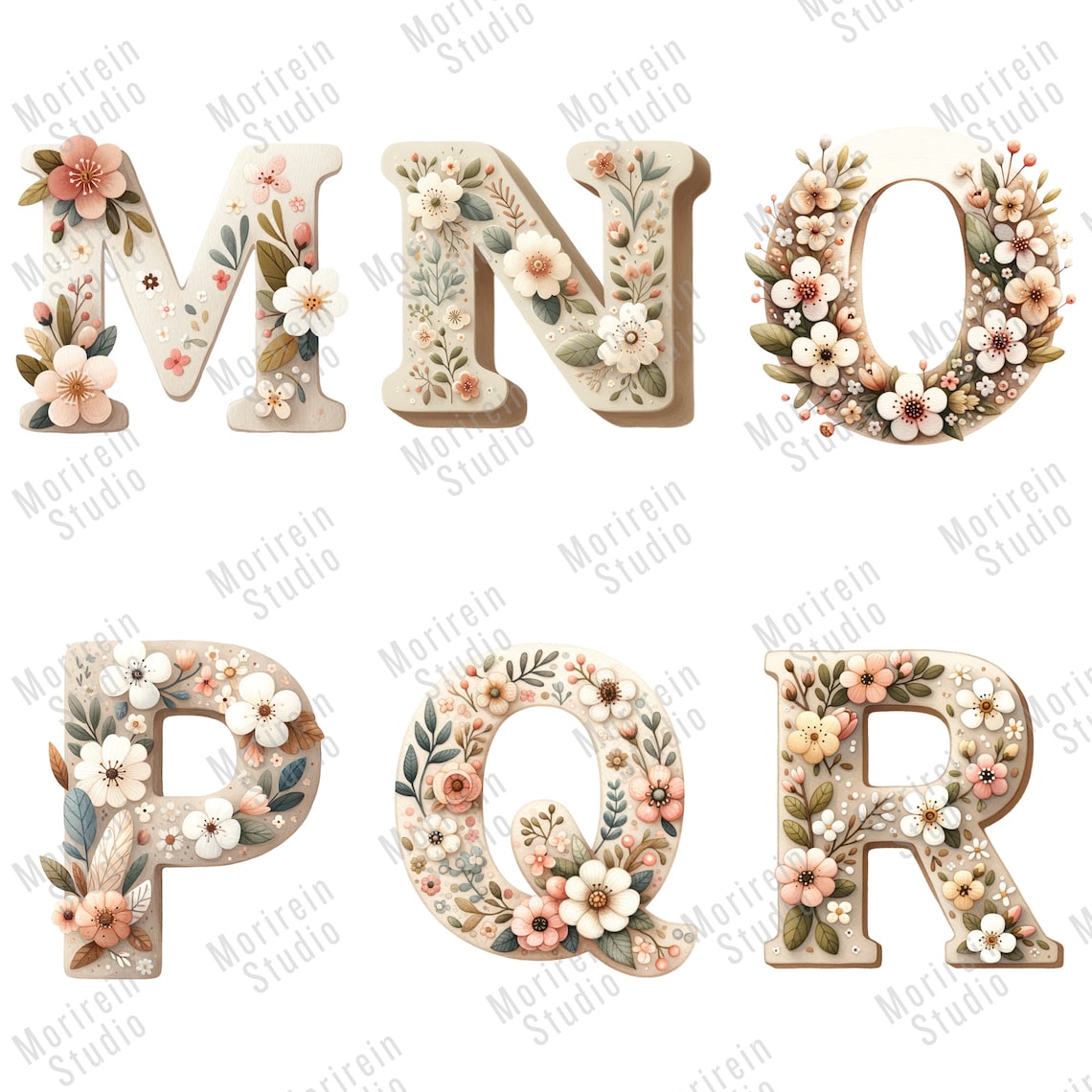 Floral Alphabets and Numbers Clipart 36 PNG Flower Alpha Clipart ...