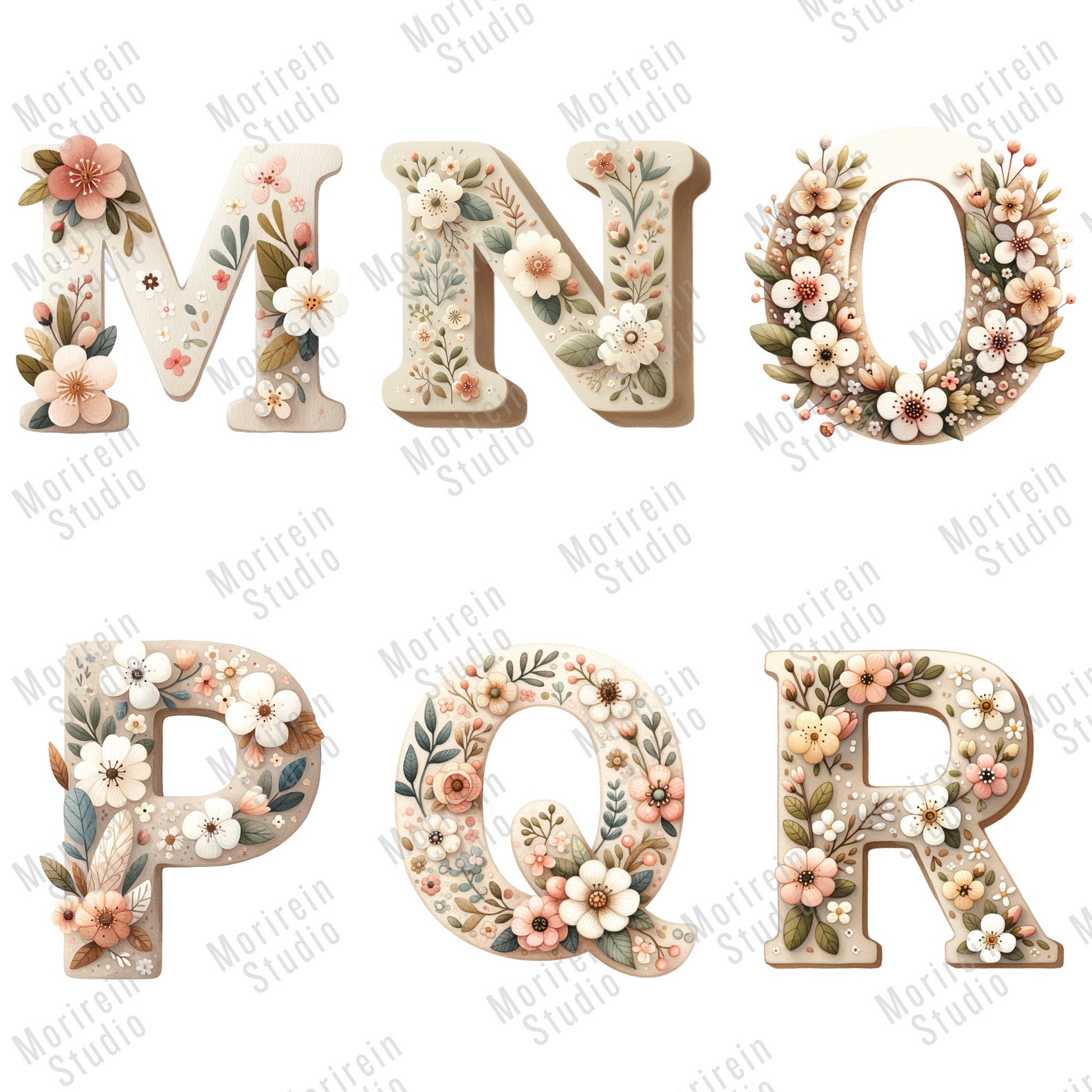 Floral Alphabets and Numbers Clipart 36 PNG Flower Alpha Clipart ...