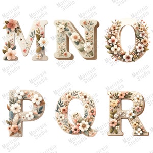 Floral Alphabets and Numbers Clipart 36 PNG Flower Alpha Clipart ...