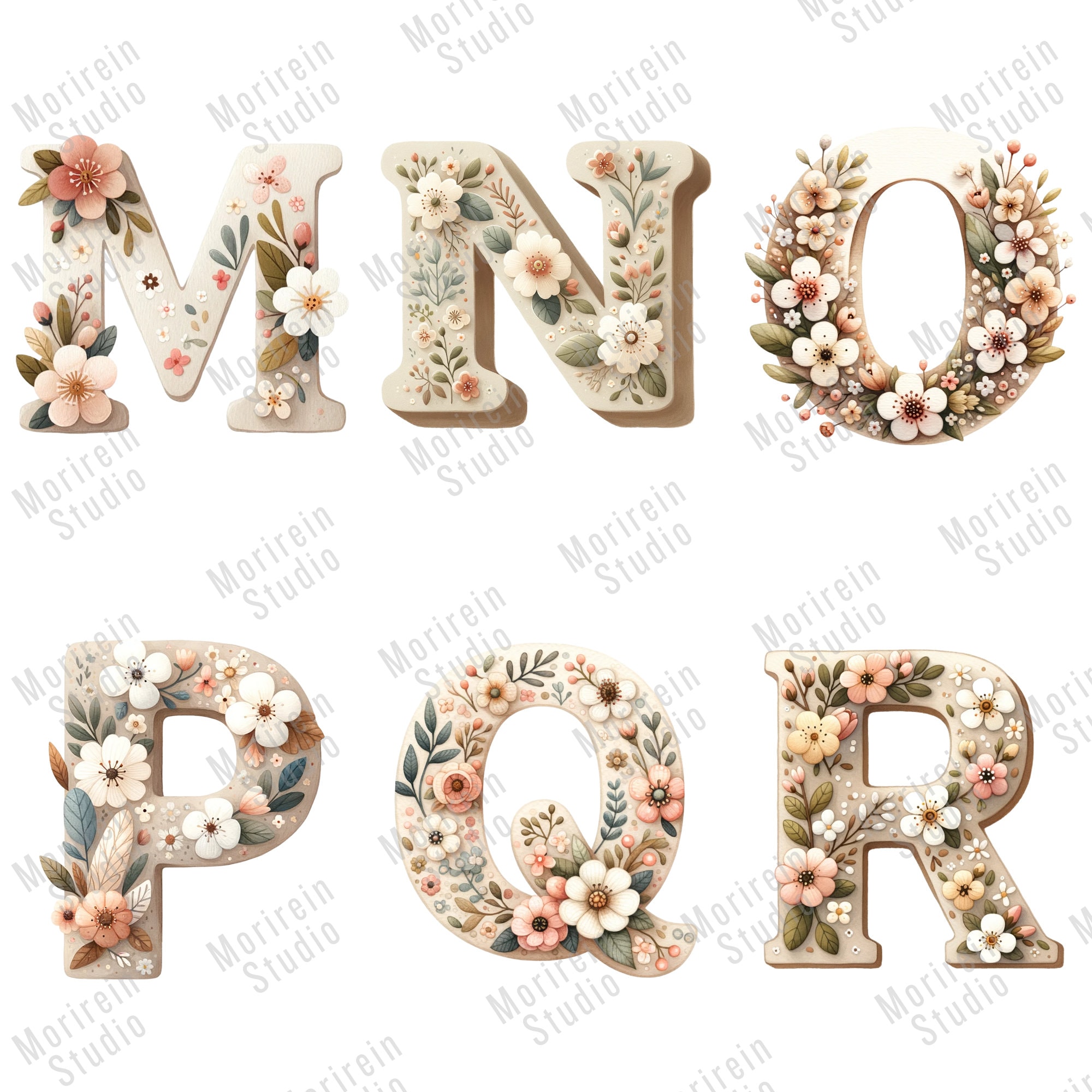 Floral Alphabets and Numbers Clipart 36 PNG Flower Alpha Clipart ...