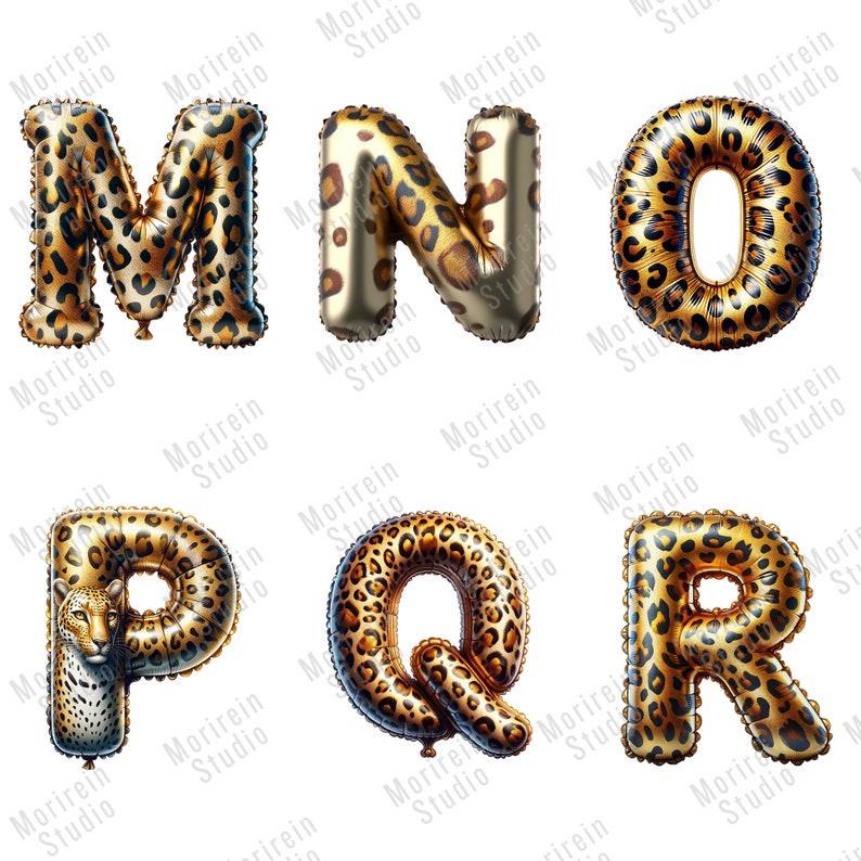 Leopard Foil Balloon Alphabets and Numbers Clipart 36 PNG Leopard ...