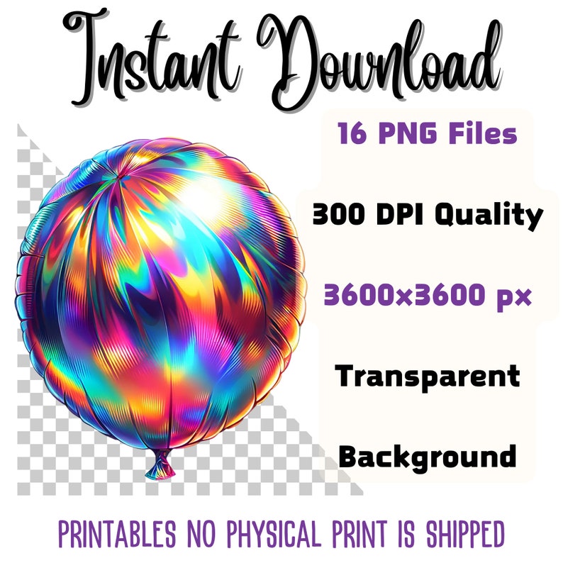 Holographic Rainbow Foil Balloon Numbers Clipart 16 PNG Rainbow Balloon ...