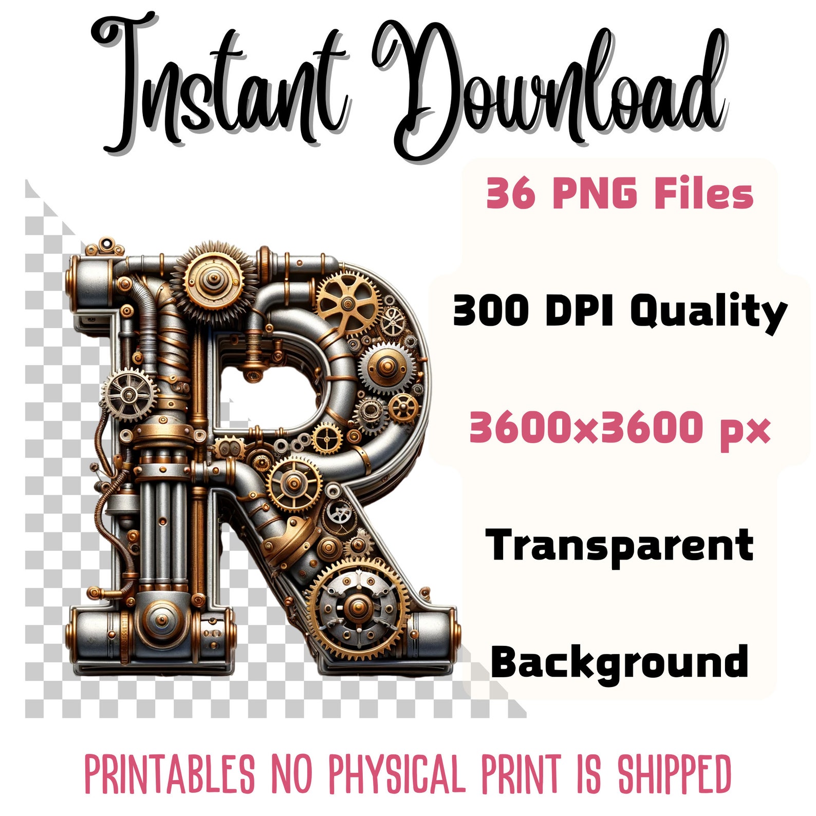 Steampunk Alphabets and Numbers Clipart 36 PNG Steampunk Alpha Clipart ...