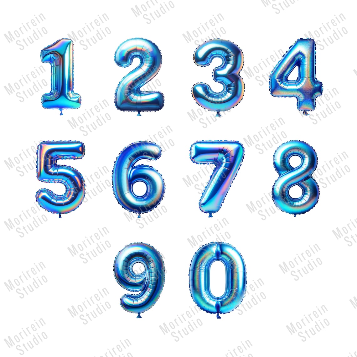 Holographic Blue Foil Balloon Alphabets and Numbers Clipart 36 PNG Blue ...