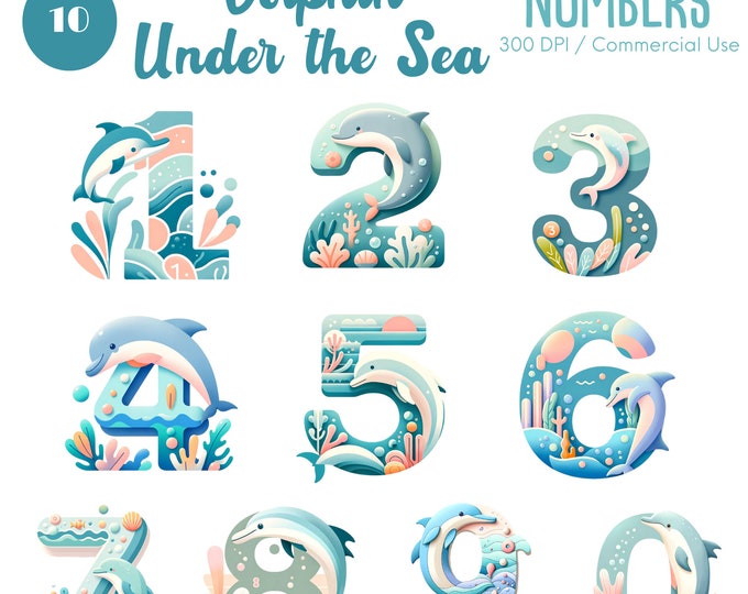Dolphin Alphabet Clipart: 3D Doodle Letters & Numbers (PNG Digital ...