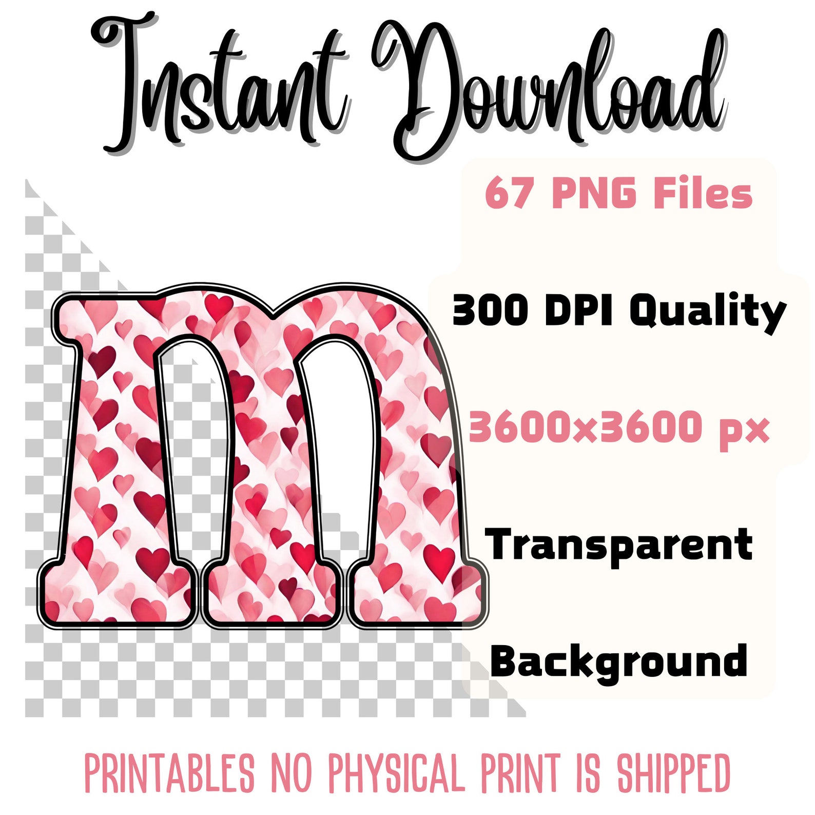 Pink Heart Alpha Doodle Bundle 67 PNG Valentine Doodle Alphabets and ...
