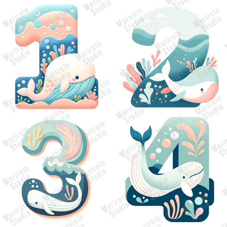 Whale Numbers Clipart 10 PNG Whale Numbers Birthday PNG Under the Sea ...