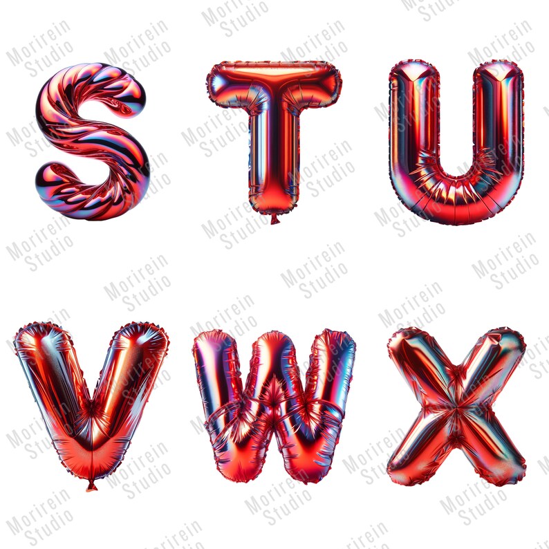 Holographic Red Foil Balloon Alphabets and Numbers Clipart 36 PNG Red ...
