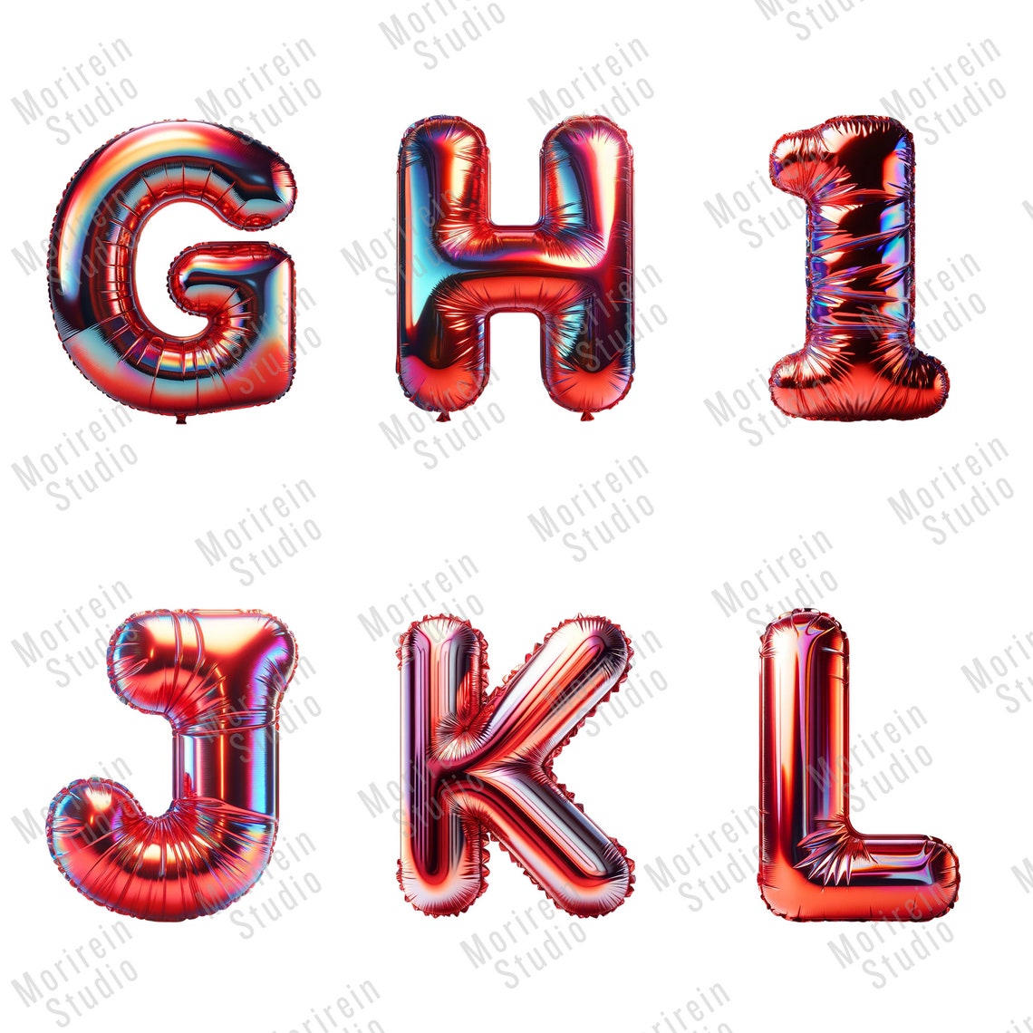 Holographic Red Foil Balloon Alphabets and Numbers Clipart 36 PNG Red ...