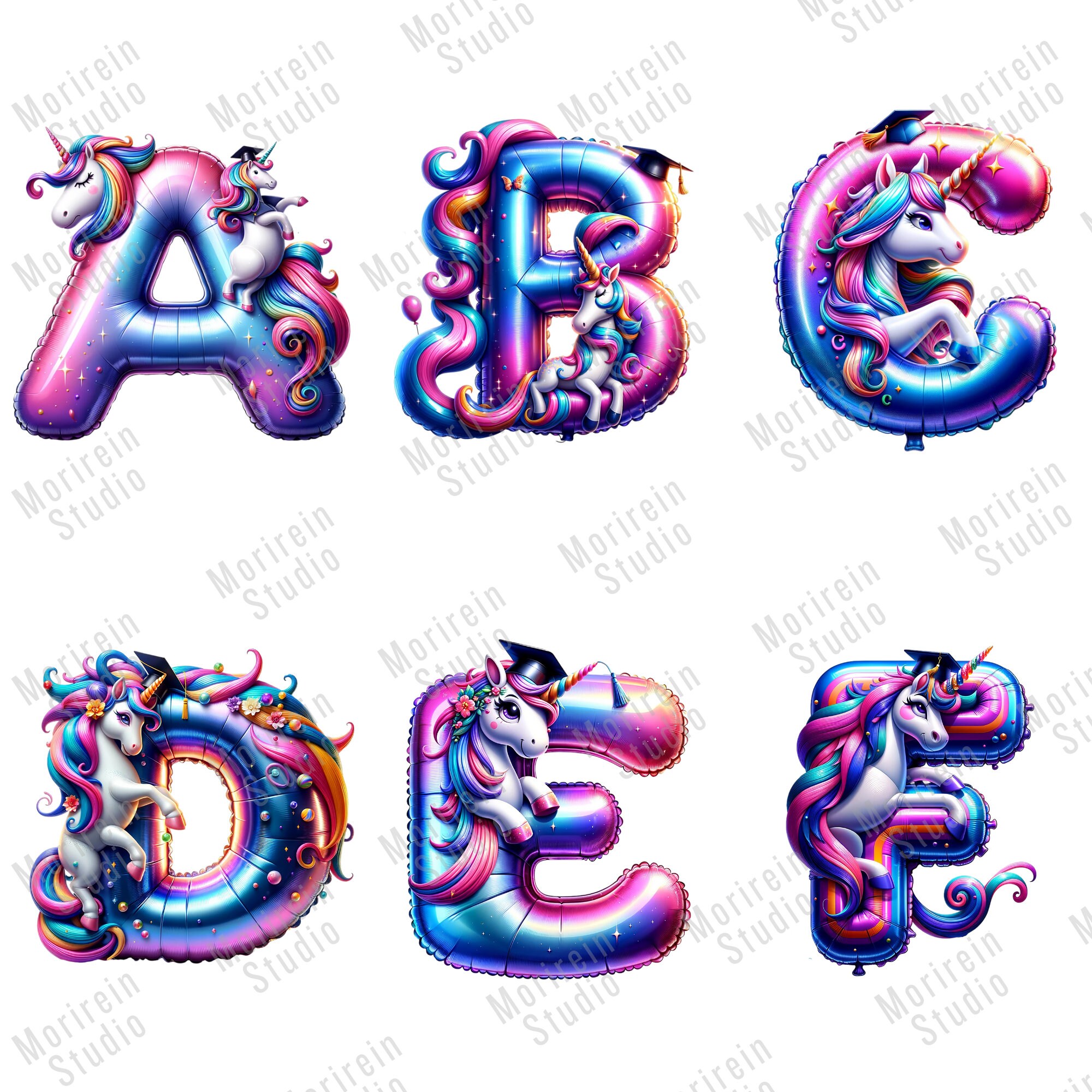 Graduation Unicorn Foil Balloon Alphabets and Numbers Clipart 36 PNG ...