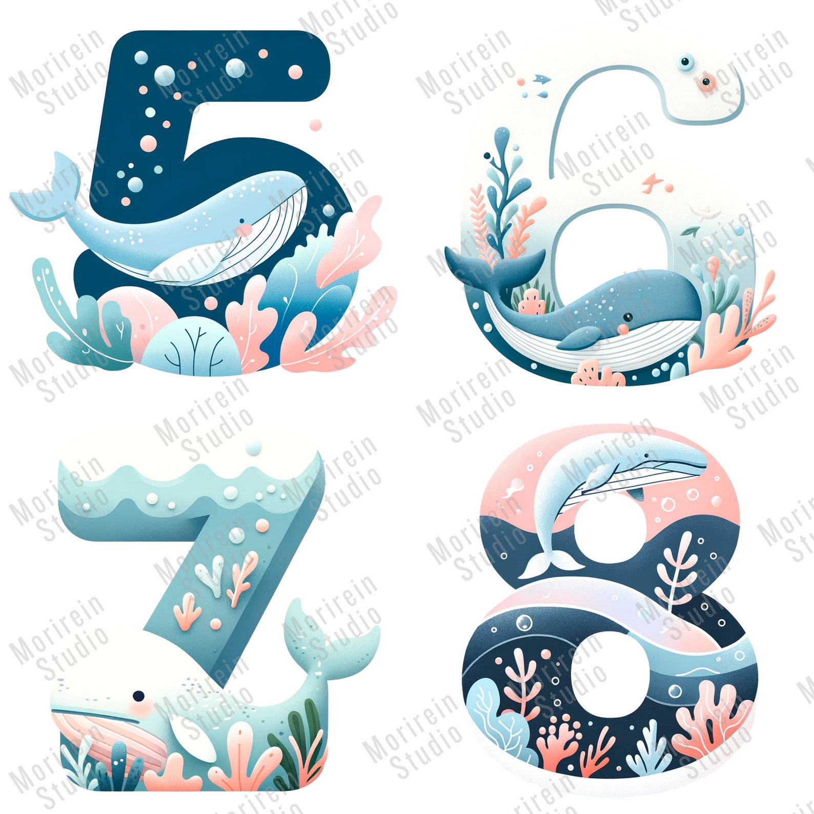 Whale Numbers Clipart 10 PNG Whale Numbers Birthday PNG Under the Sea ...