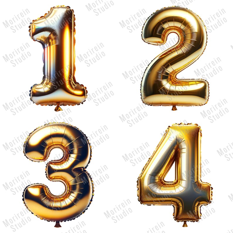 Holographic Gold Foil Balloon Numbers Clipart 16 PNG Gold Balloon ...