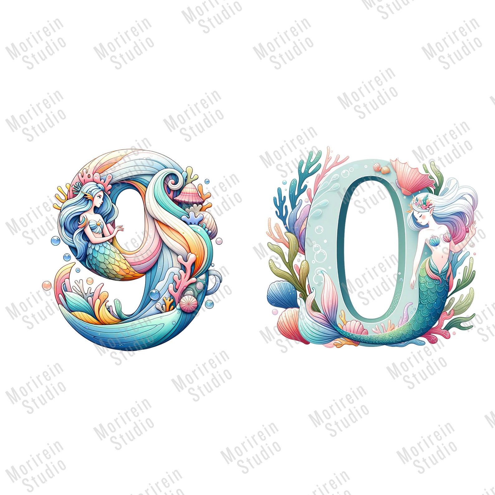 Mermaid Numbers Clipart 10 PNG Mermaid Numbers Birthday PNG Under the ...