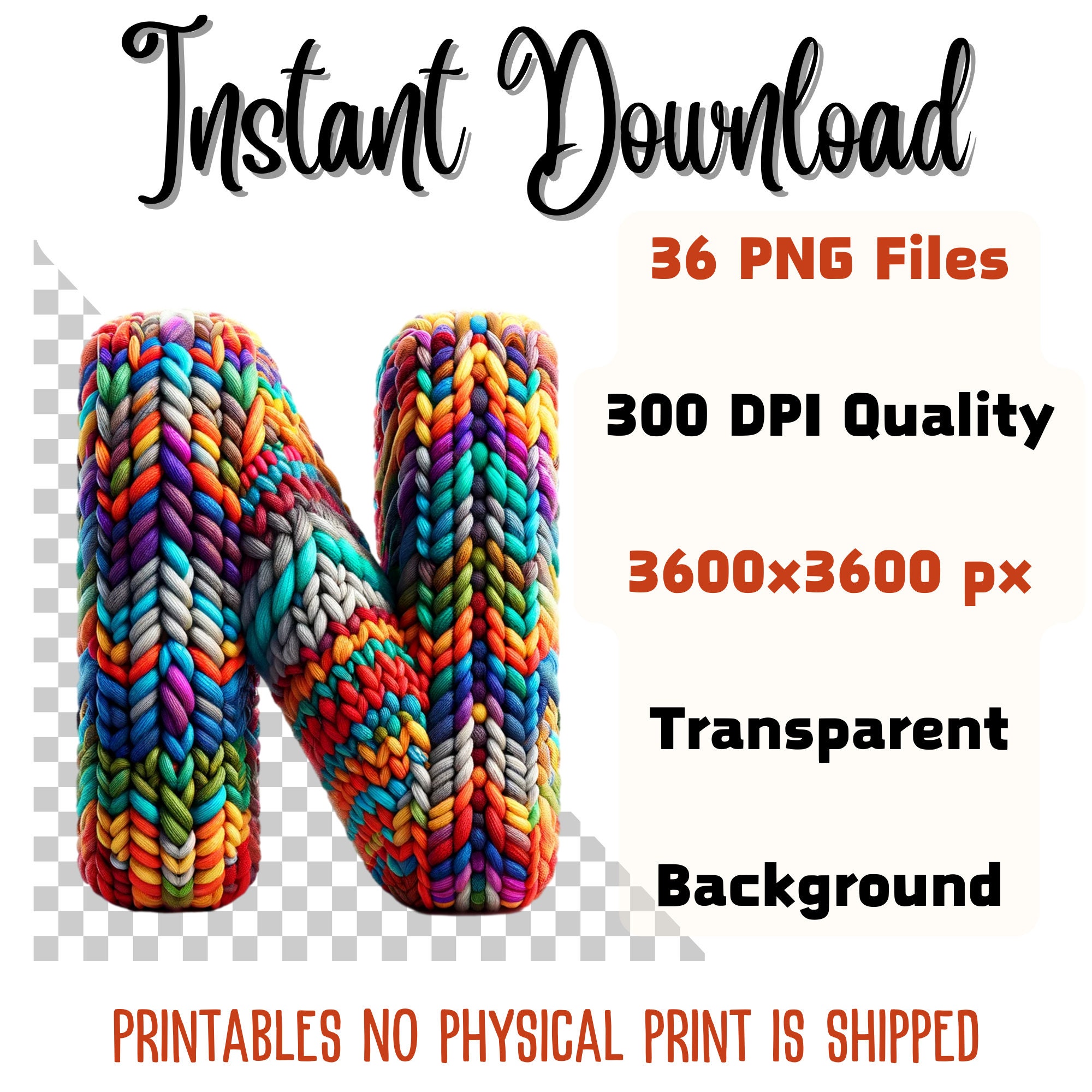 Knitted Alphabets and Numbers Clipart 36 PNG Knitted Alpha Clipart ...