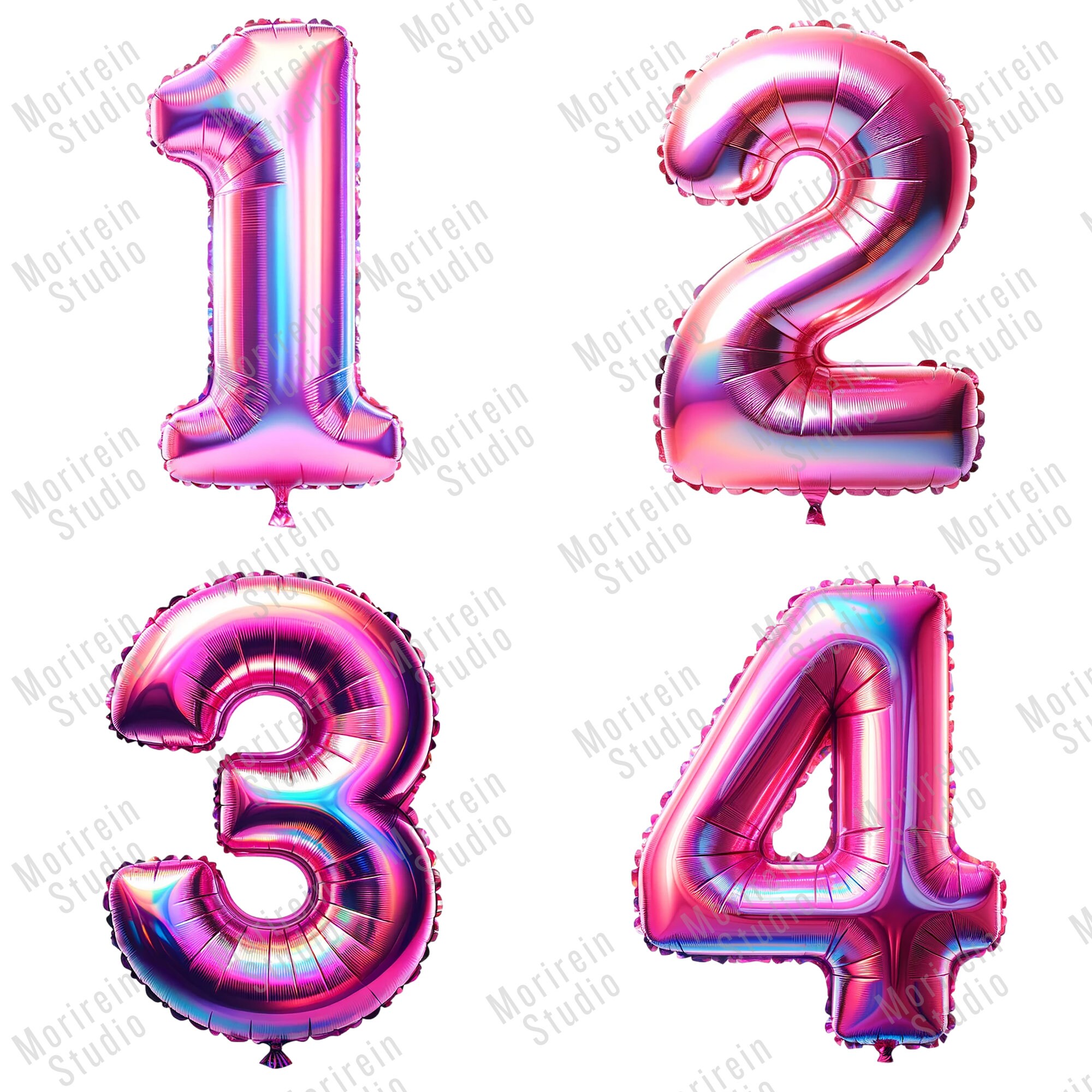 Holographic Pink Foil Balloon Numbers Clipart 16 PNG Pink Balloon ...