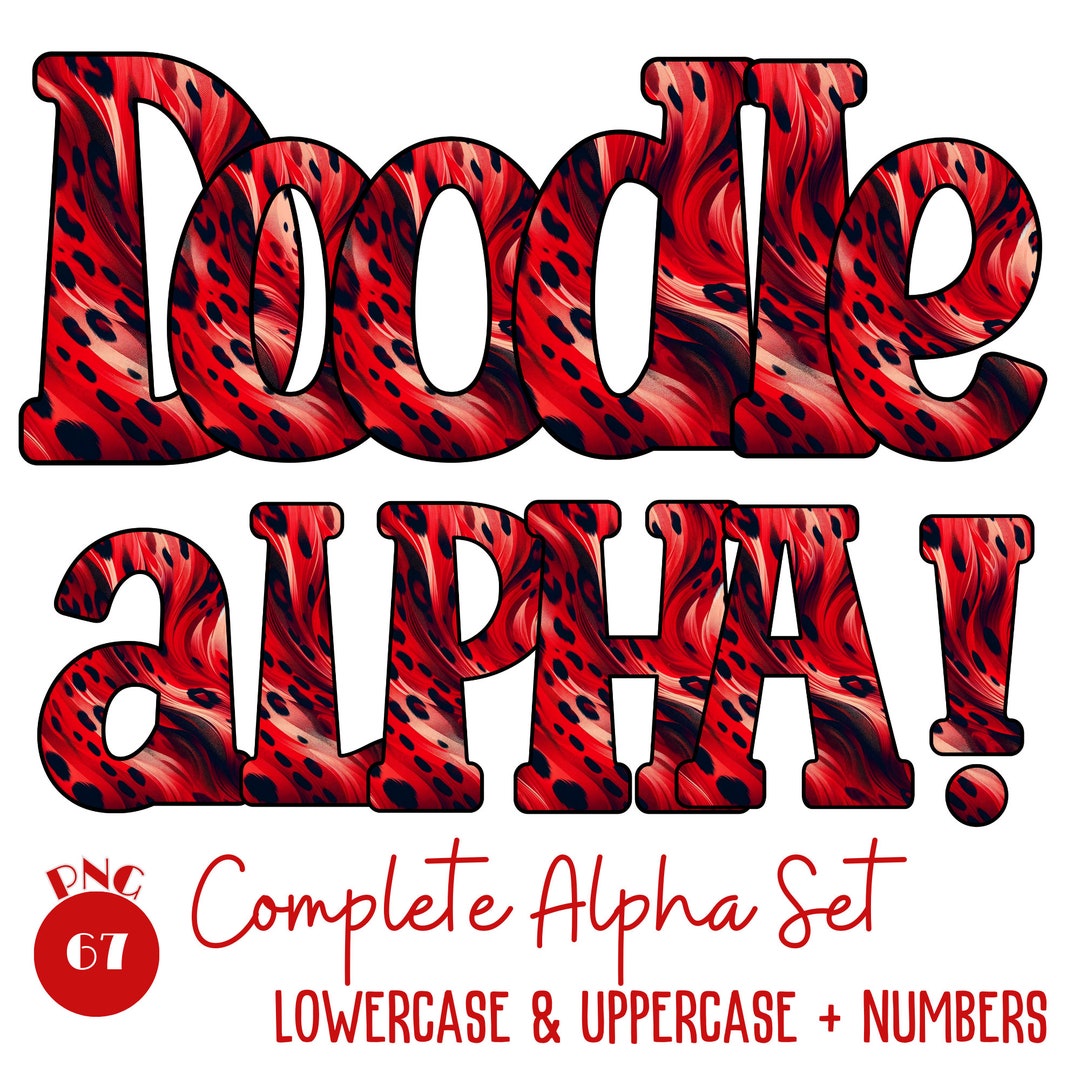 Red Leopard Alpha Doodle Bundle 67 PNG Red Leopard Alphabets and ...