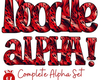 Red Leopard Doodle Font PNG: 67 Alpha Doodle Letters and Numbers ...