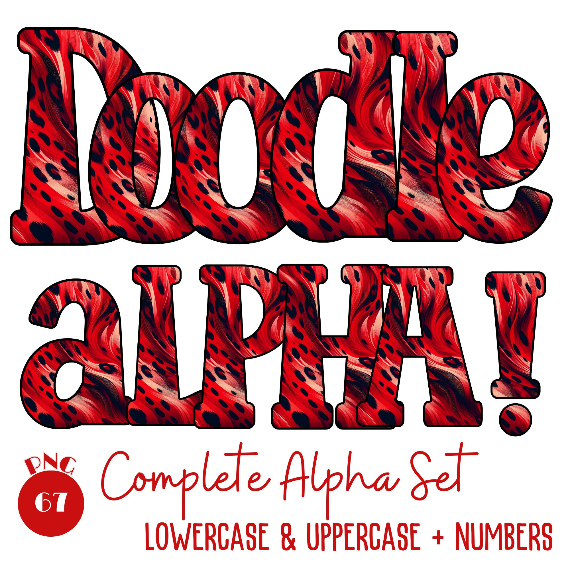 Red Leopard Alpha Doodle Bundle 67 PNG Red Leopard Alphabets and ...
