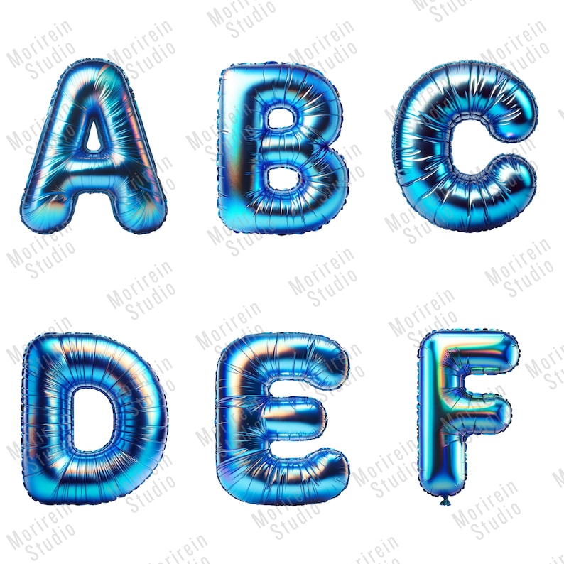 Holographic Blue Foil Balloon Alphabets and Numbers Clipart 36 PNG Blue ...