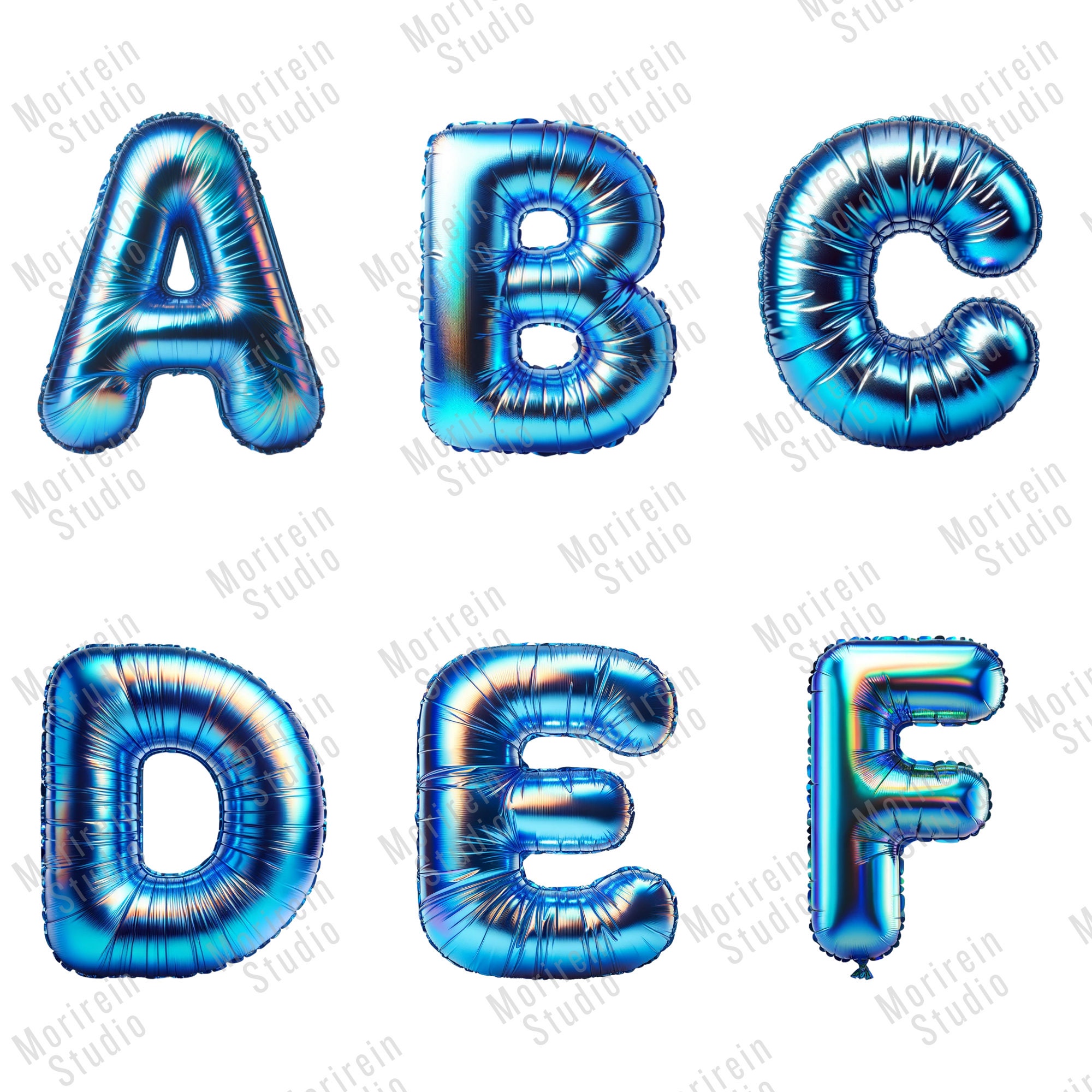 Holographic Blue Foil Balloon Alphabets and Numbers Clipart 36 PNG Blue ...