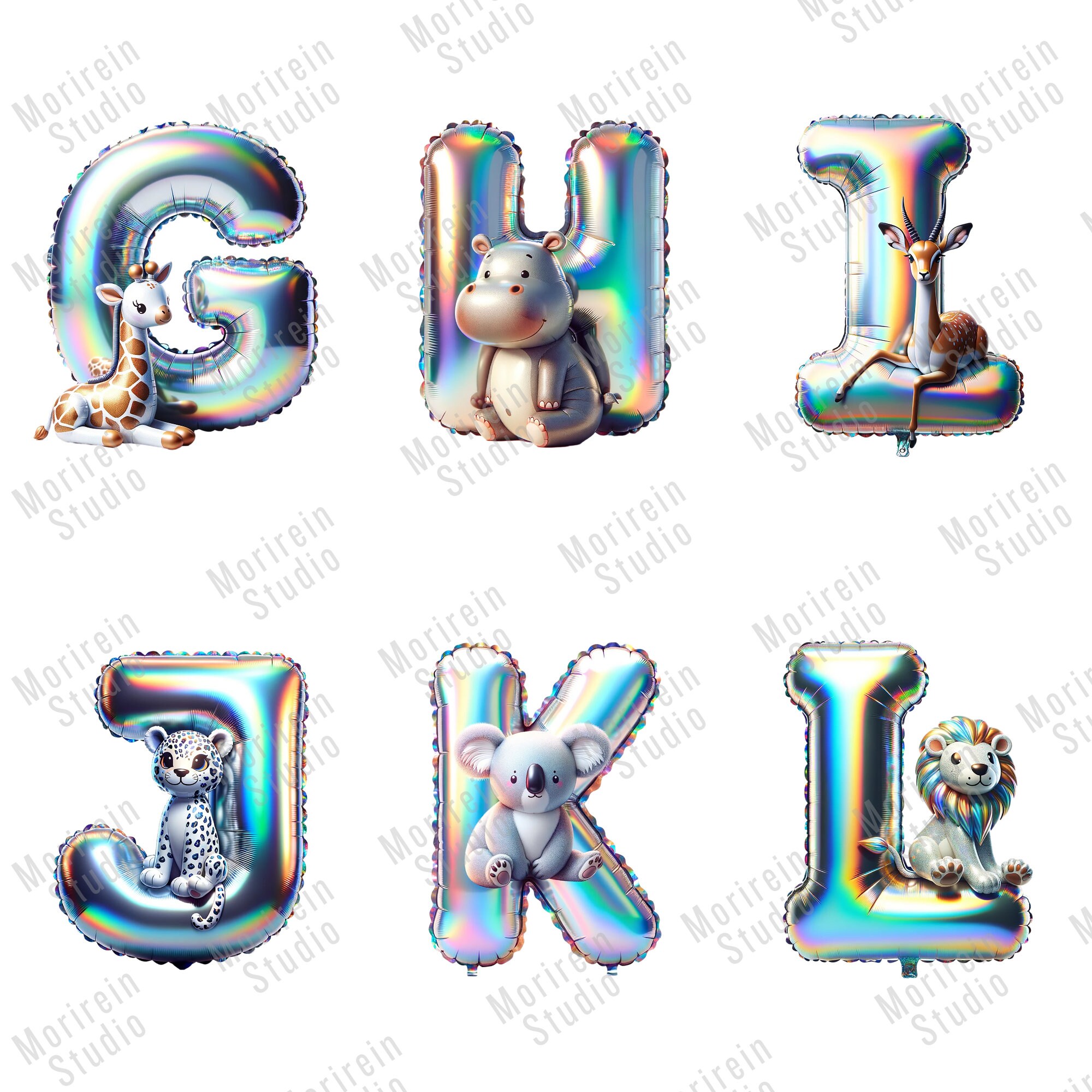 Animal Foil Balloon Alphabets and Numbers Clipart 36 PNG Animal Alpha ...