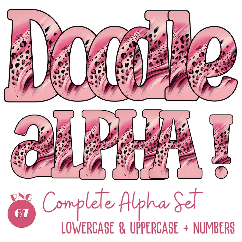 Pink Leopard Alpha Doodle Bundle 67 PNG Pink Leopard Doodle Alphabets ...