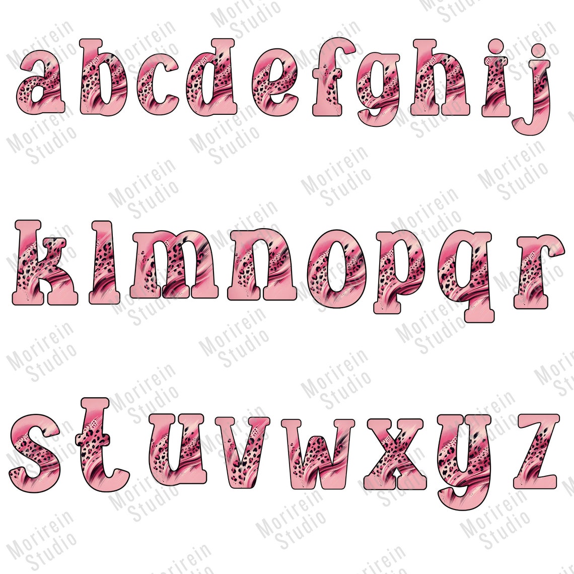 Pink Leopard Alpha Doodle Bundle 67 PNG Pink Leopard Doodle Alphabets ...