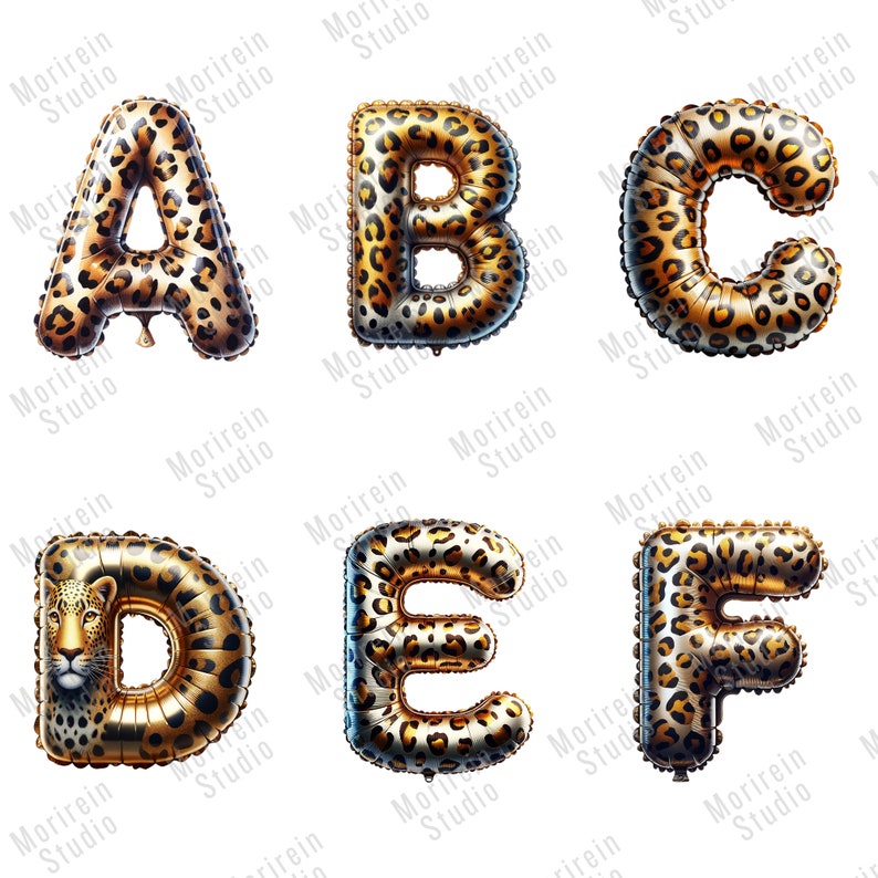 Leopard Foil Balloon Alphabets and Numbers Clipart 36 PNG Leopard ...