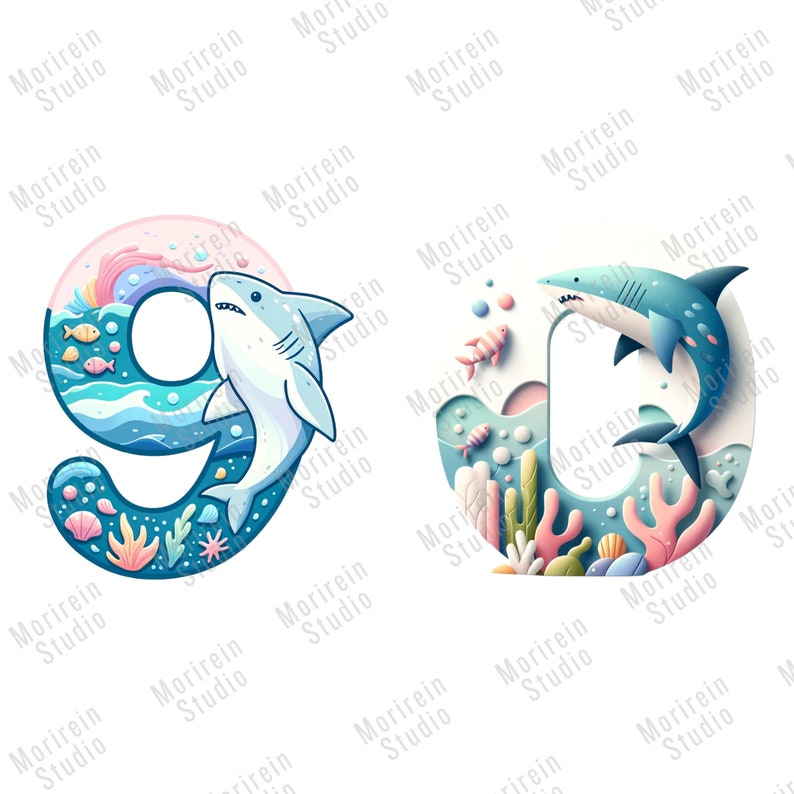 Shark Numbers Clipart 10 PNG Shark Numbers Birthday PNG Under the Sea ...