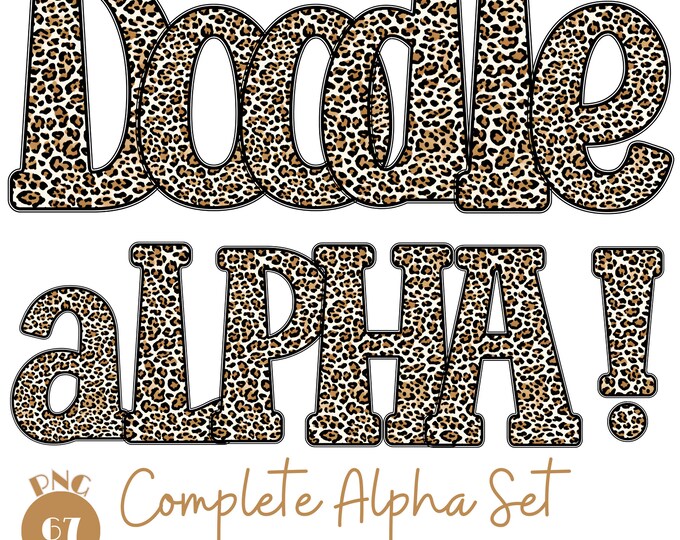 Leopard Alphabet Png Bundle, Gold Doodle Font Letters Png, Cheetah ...