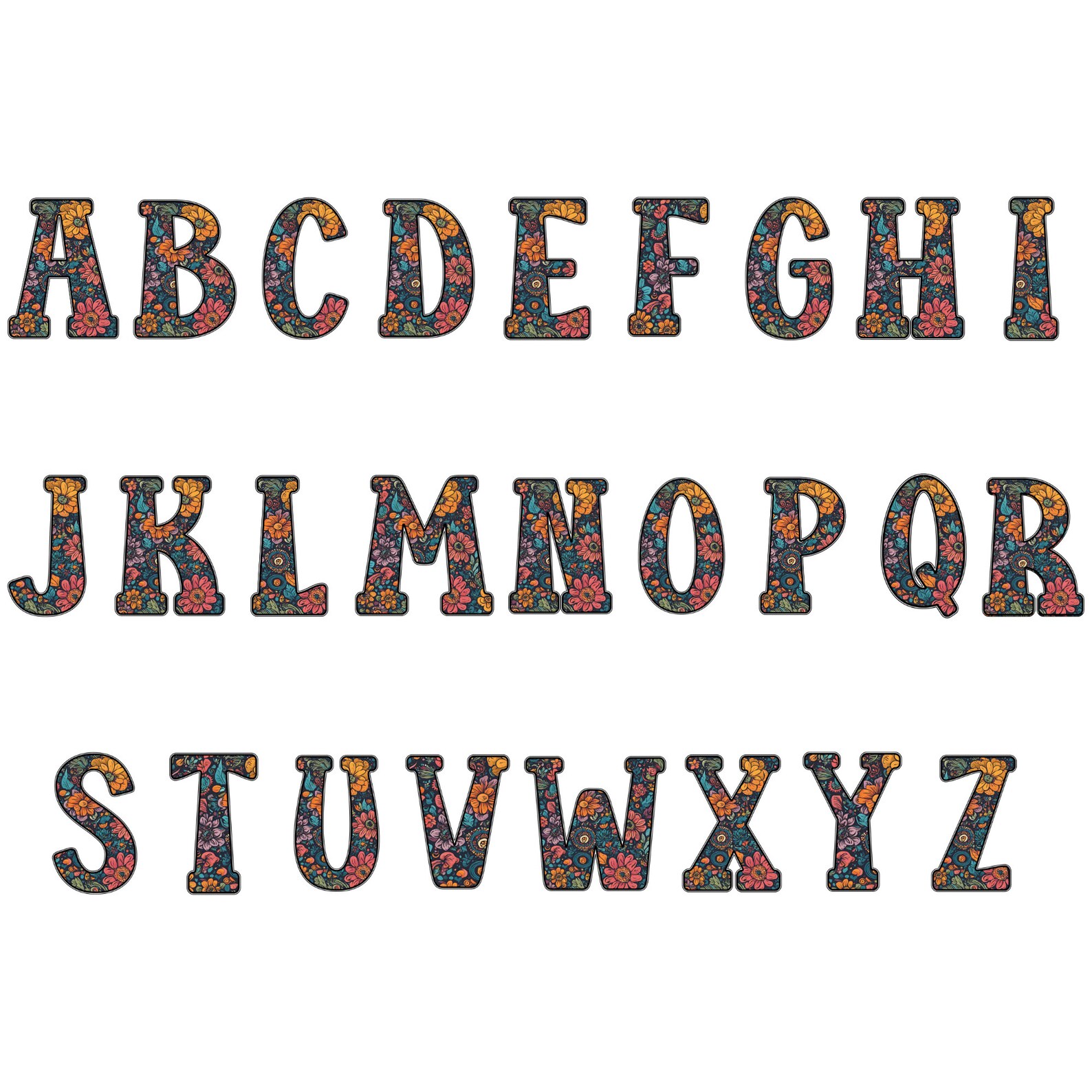 Vintage Flower Alphabet Letters PNG Bundle 67 PNG Floral Doodle ...